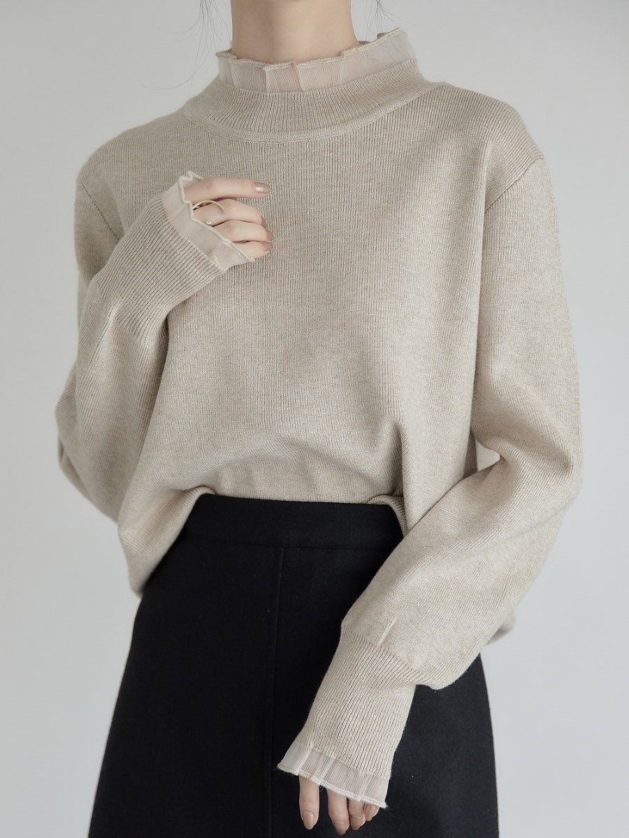 【RE ARRIVAL】 tulle layered knit / beige amel