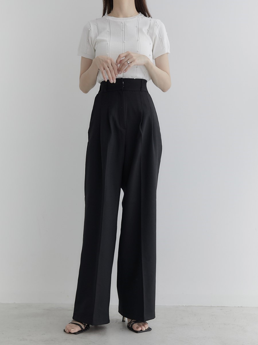 【RE ARRIVAL】 double tuck long pants / black amel