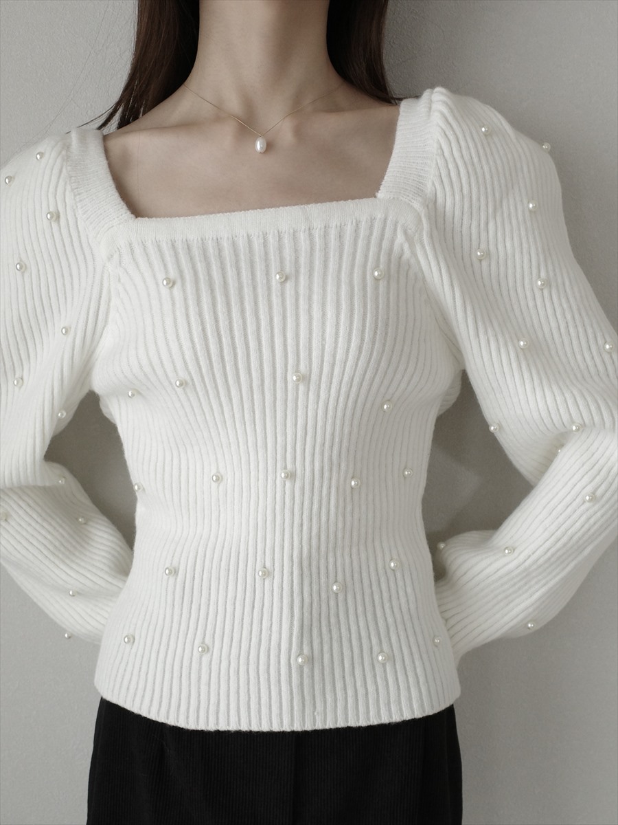 【NEW】pearl puff sleeve knit / ivory amel